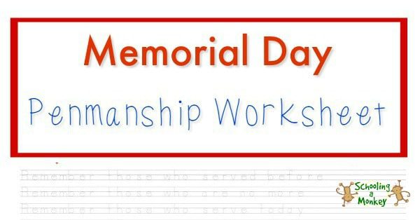 Memorial Day Penmanship Worksheet