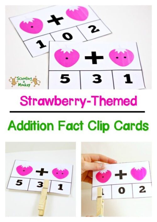 Printable Strawberry Math Clip Cards for Kindergarten and 1st Grade