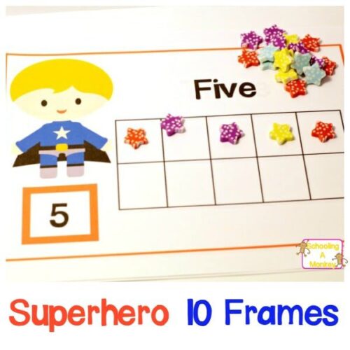 Printable Mini Eraser Super Hero 10 Frame Worksheets for Early Learners